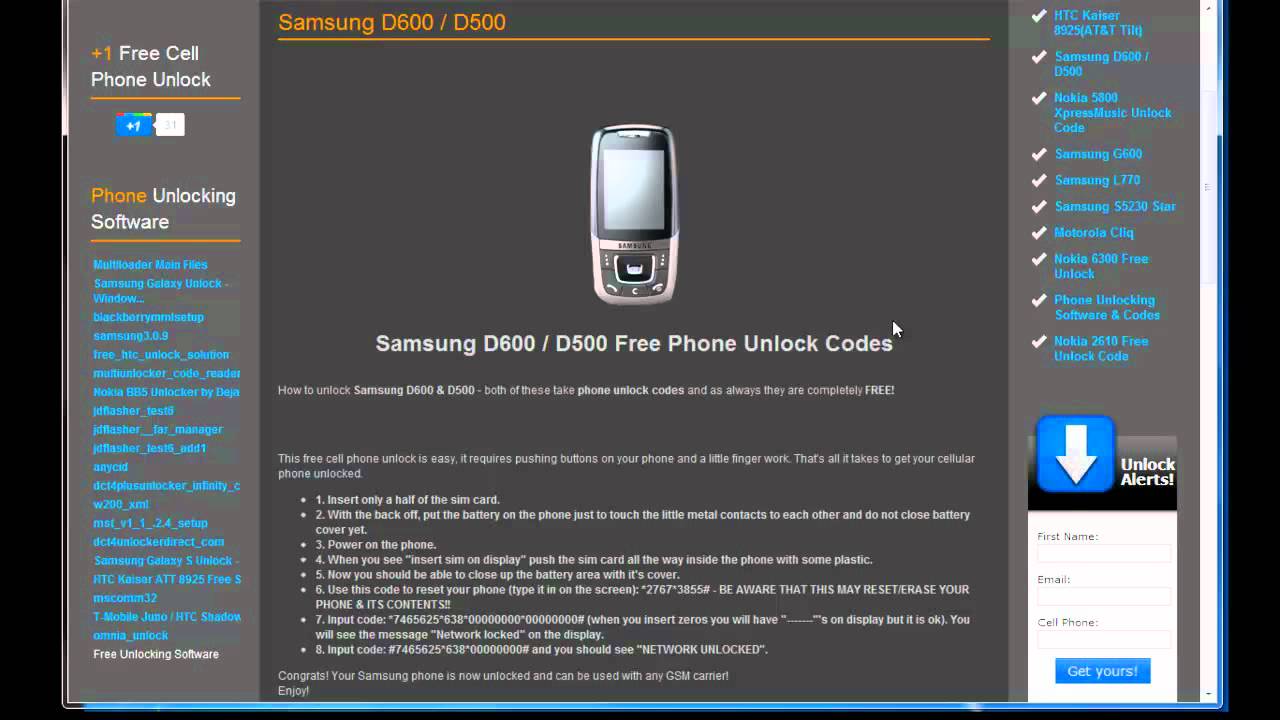 Samsung D600 D500 Free Cell Phone Unlock YouTube samsung-d600-d500-free-cell-phone-unlock-youtube