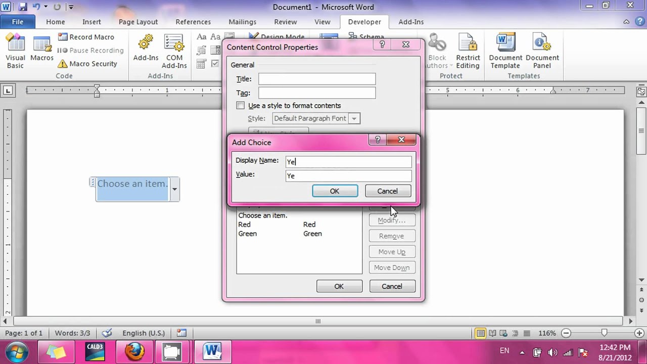How To Insert Combo Box Into A Word Document YouTube