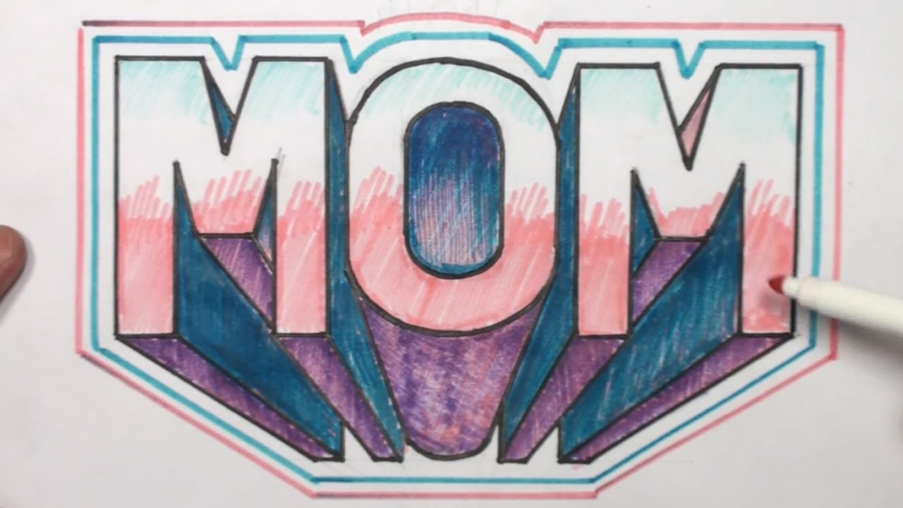 How To Draw 3D Block Letters MOM In One Point Perspective MAT YouTube