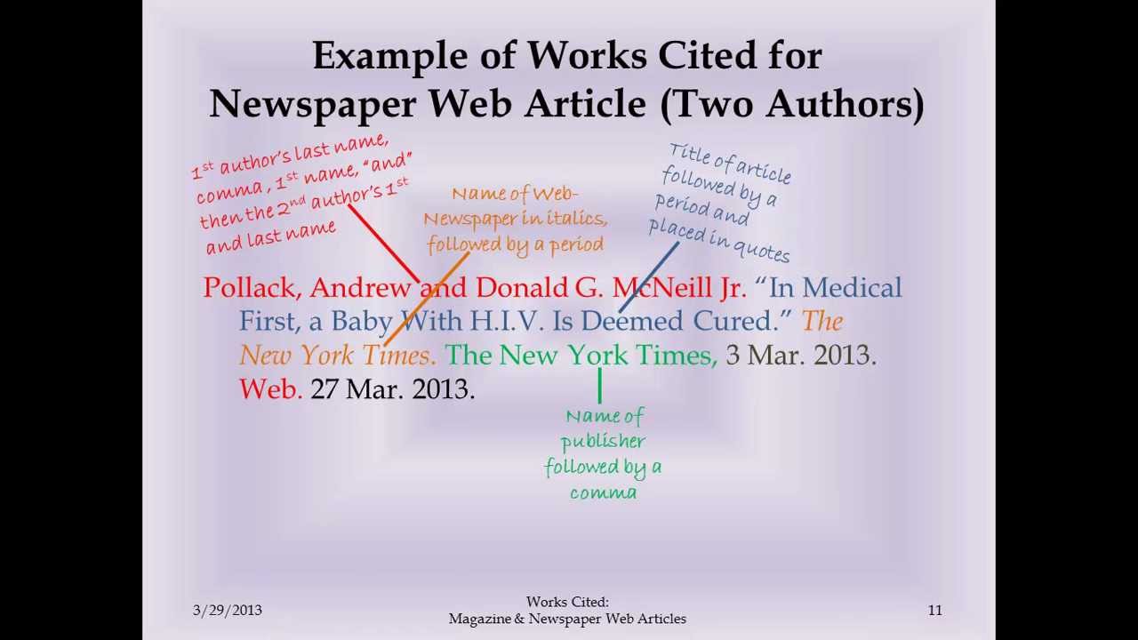 MLA Works Cited Magazine And Newspaper Web Articles YouTube
