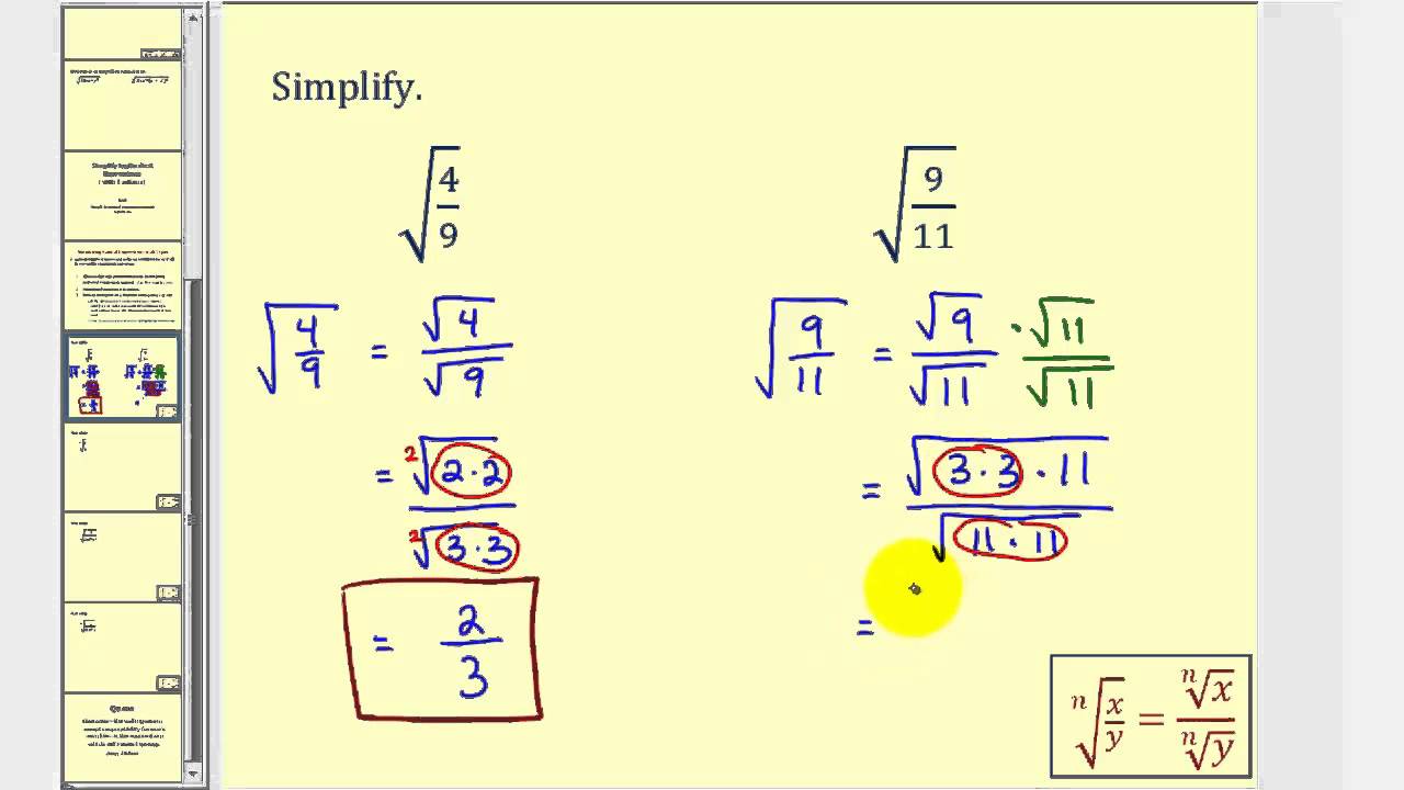 Simplifying Radical Expressions With Fractions YouTube