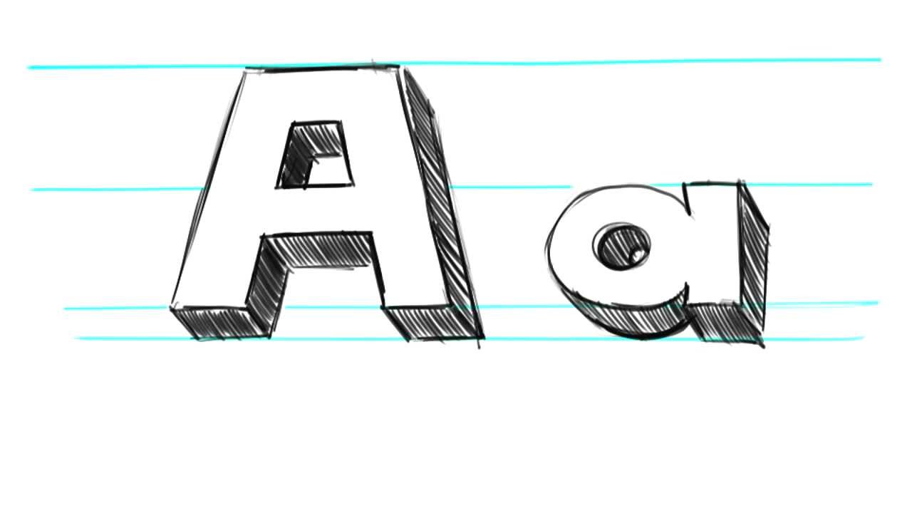 How To Draw 3D Letters A Uppercase A And Lowercase A In 90 Seconds