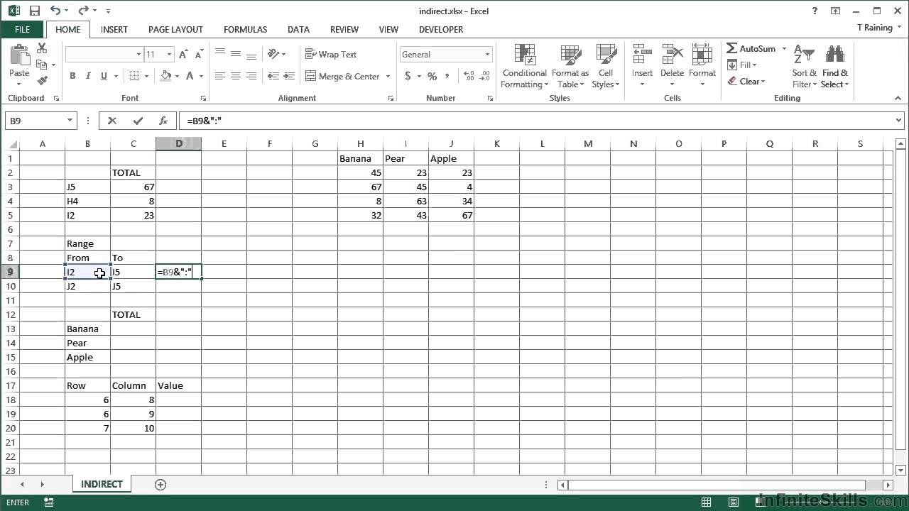 Microsoft Excel Advanced Formulas And Functions Tutorial InDirect