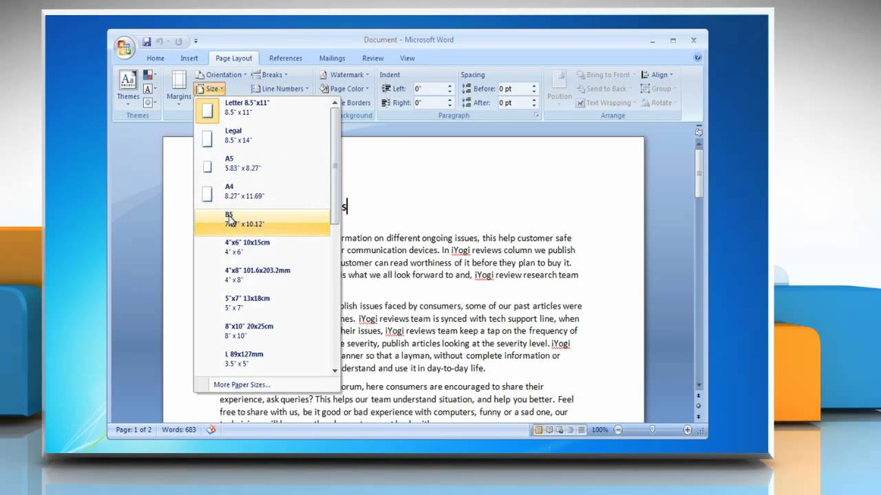 How To Change Paper Size In Microsoft Word 2007 YouTube