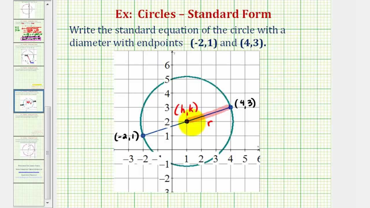Ex 1 Find Standard Equation Of A Circle Given The Endpoints Of A