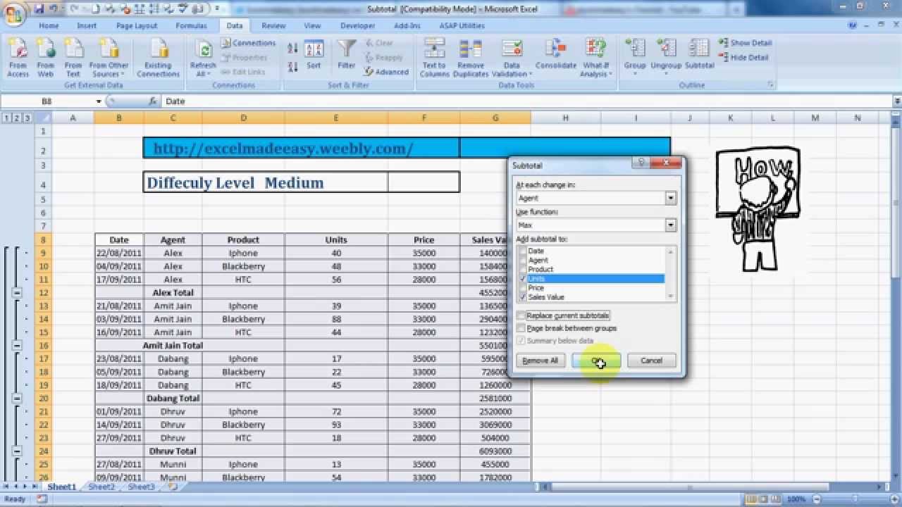 Subtotal Formula In Excel YouTube