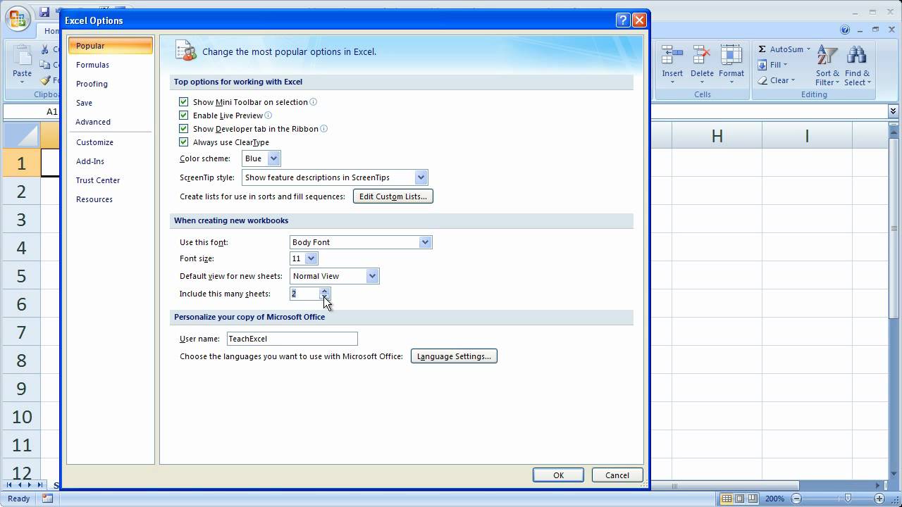 excel-tips-10-change-default-excel-spreadsheet-settings-sheets-font-size-etc-youtube