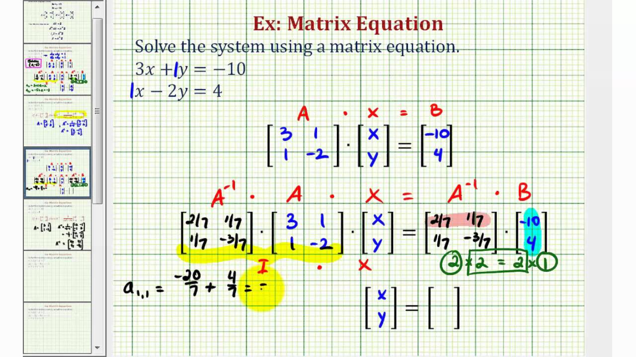 Ex 2 Solve A System Of Two Equations Using A Matrix Equation YouTube