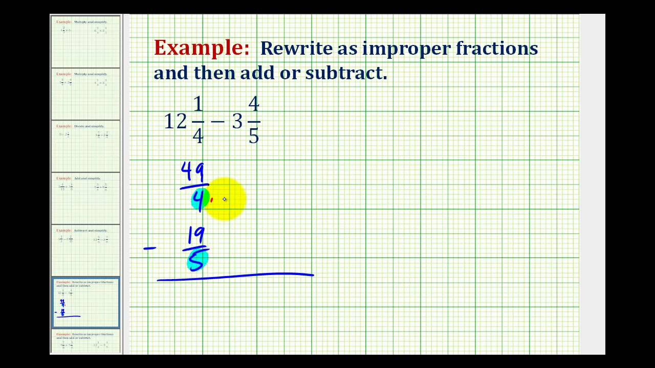 example-subtract-mixed-numbers-using-improper-fractions-youtube