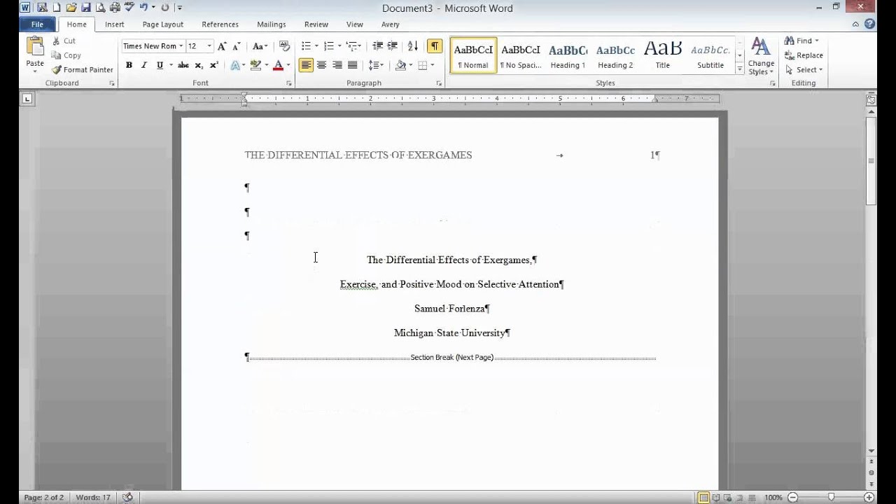APA Format Title Page Running Head And Section Headings YouTube