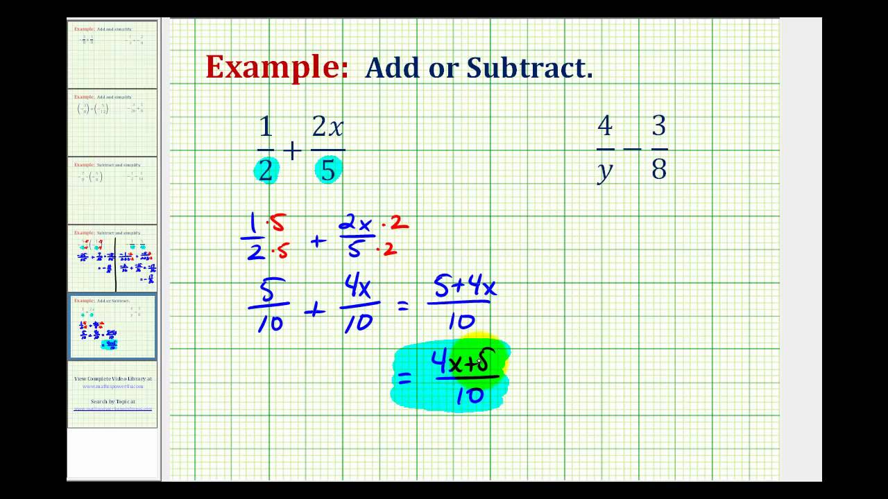 Ex Add And Subtract Fractions Containing Variables YouTube