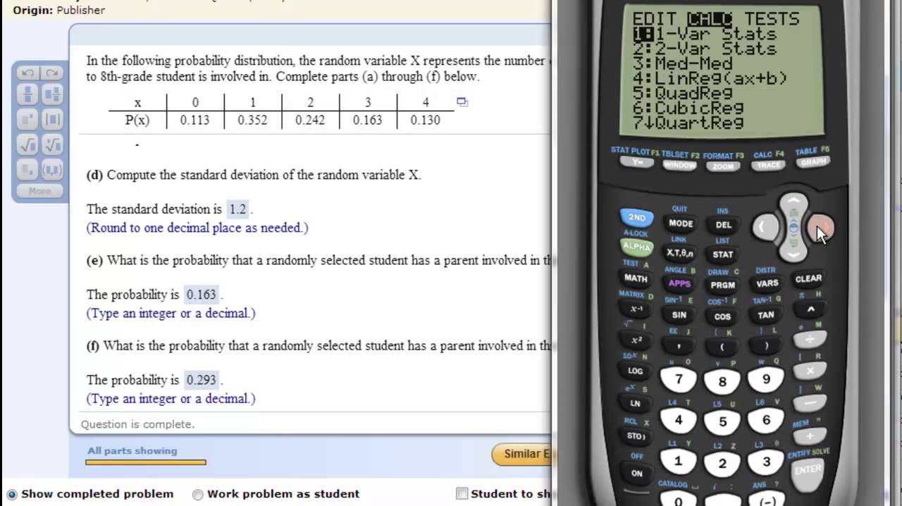 TI Calculator Discrete Random Variable Probability Distribtuion 