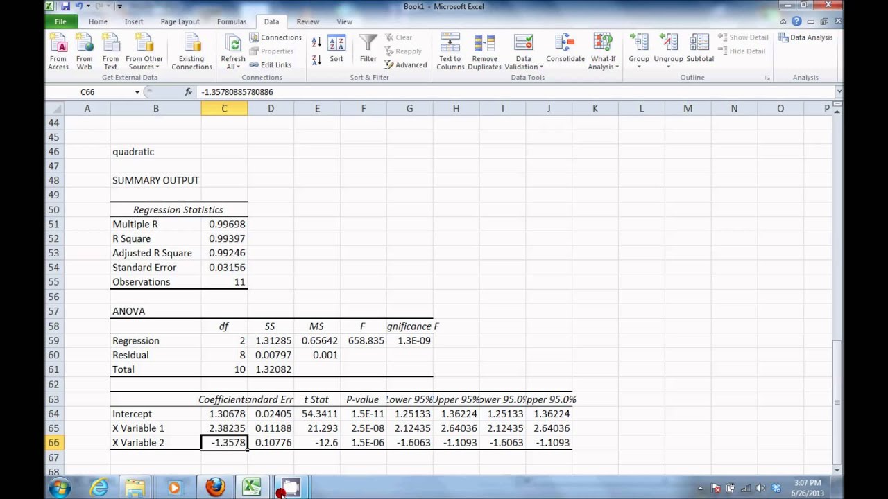 Quadratic Regression Analysis In Excel YouTube