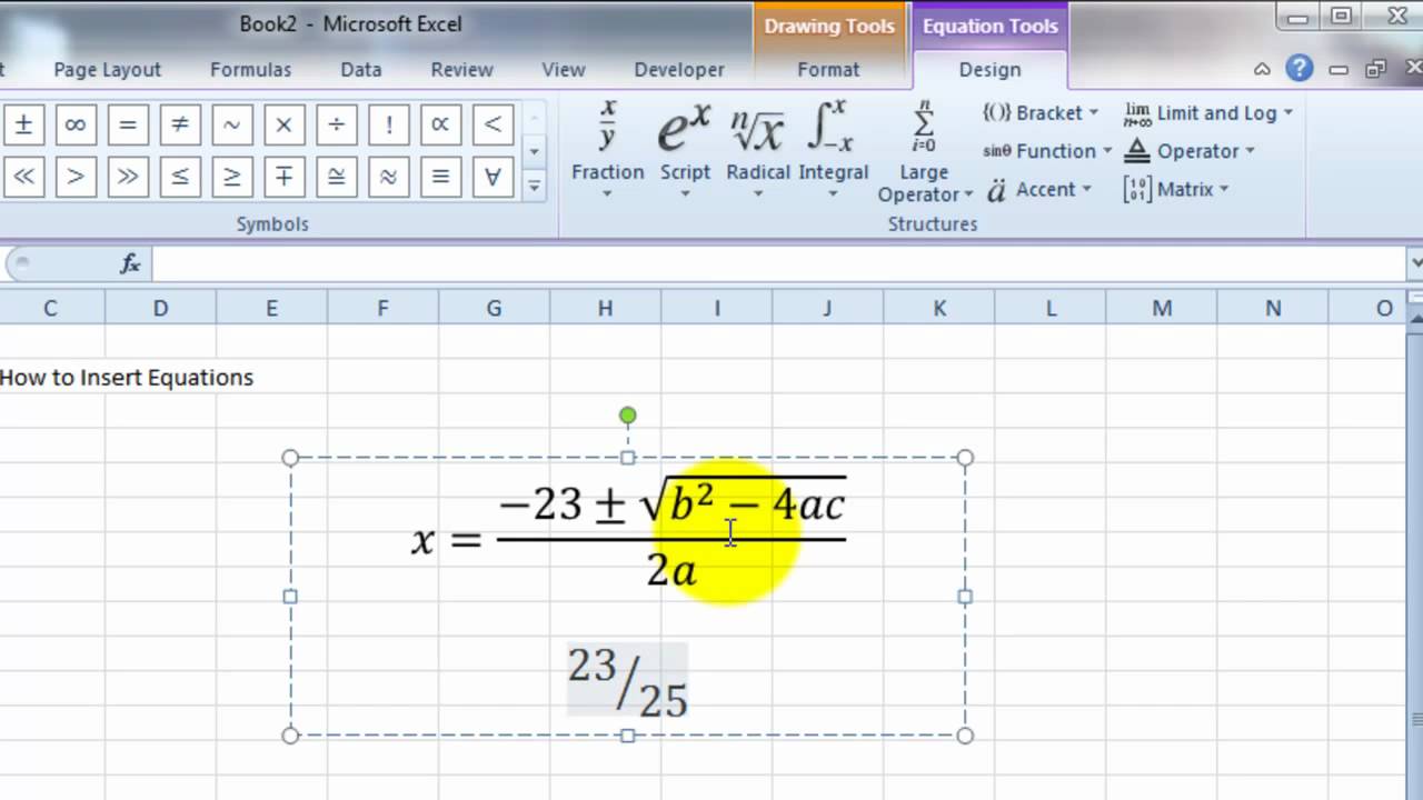 VideoExcel How To Insert Equations In Excel 2010 YouTube