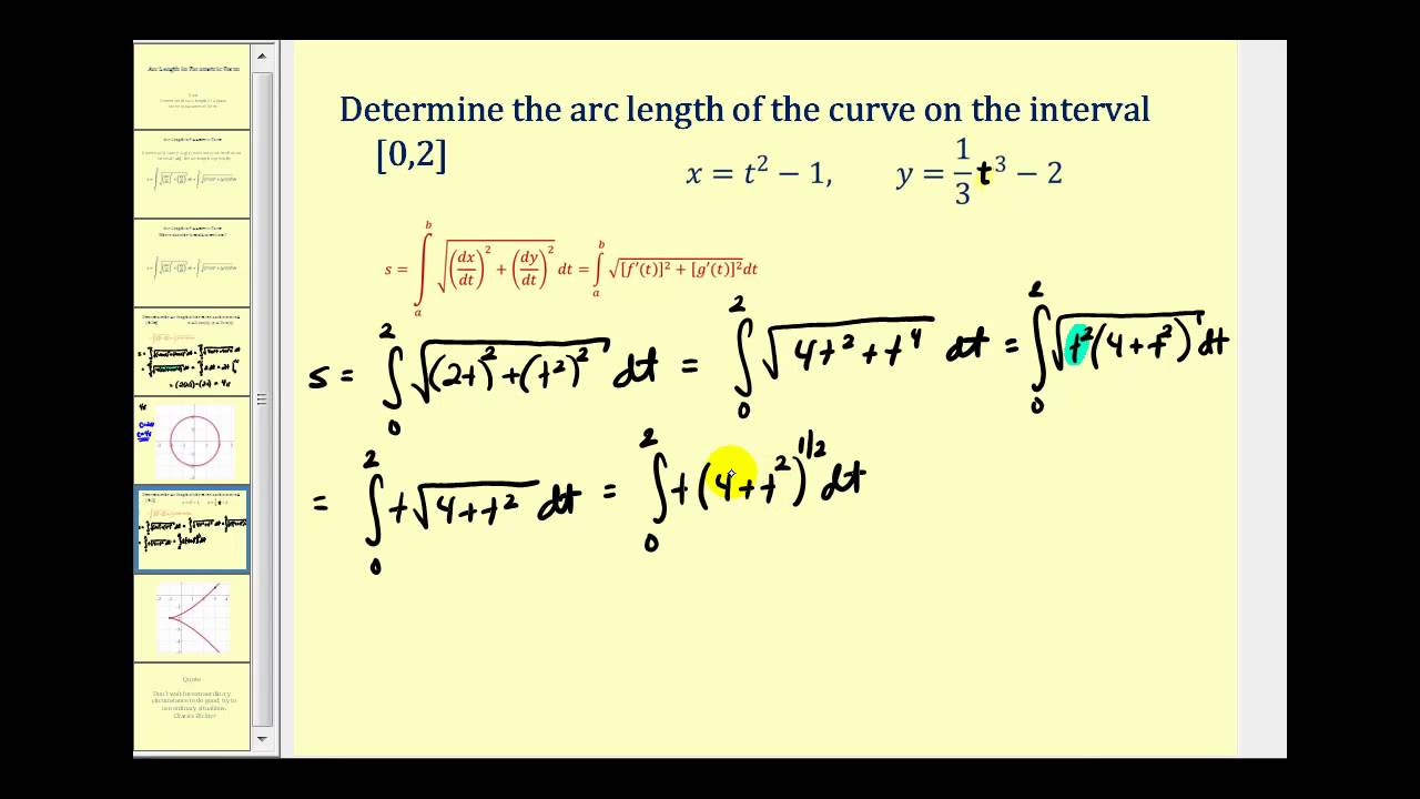 Arc Length Using Parametric Equations YouTube