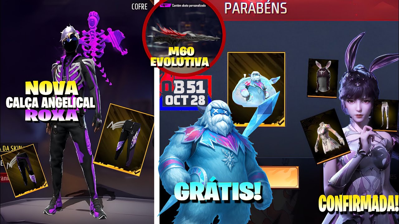 NOVA ATUALIZAÇÃO OB51 FREE FIRE! NOVA CALÇA ANGELICAL ROXA, CONJUNTO ...
