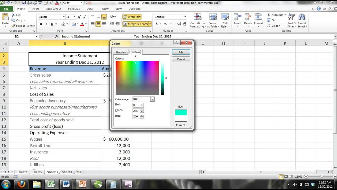 Excel 2013 Tutorial For Noobs Part 8 Format Cells With Fill Color To