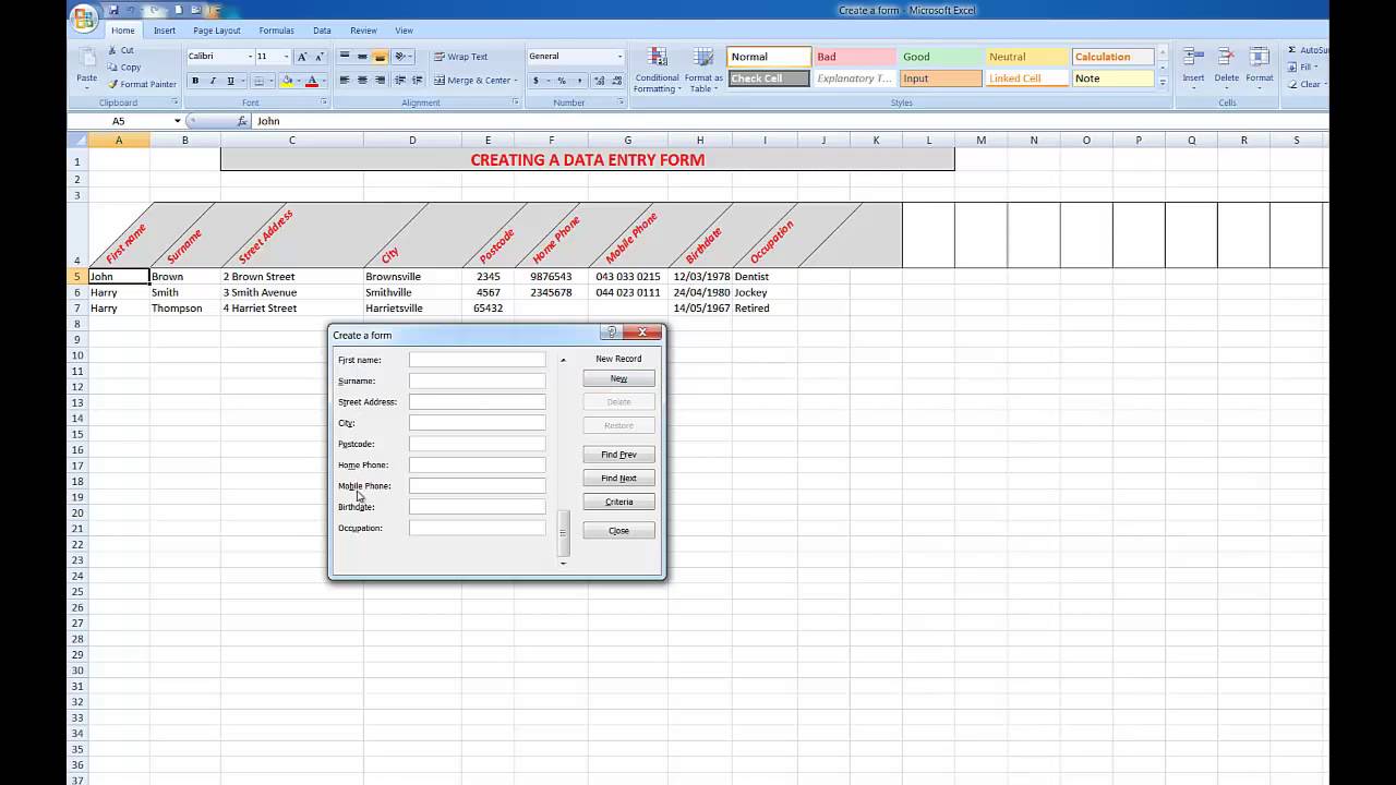 How To Create A Data Input Form In Excel Your Online Classroom In 
